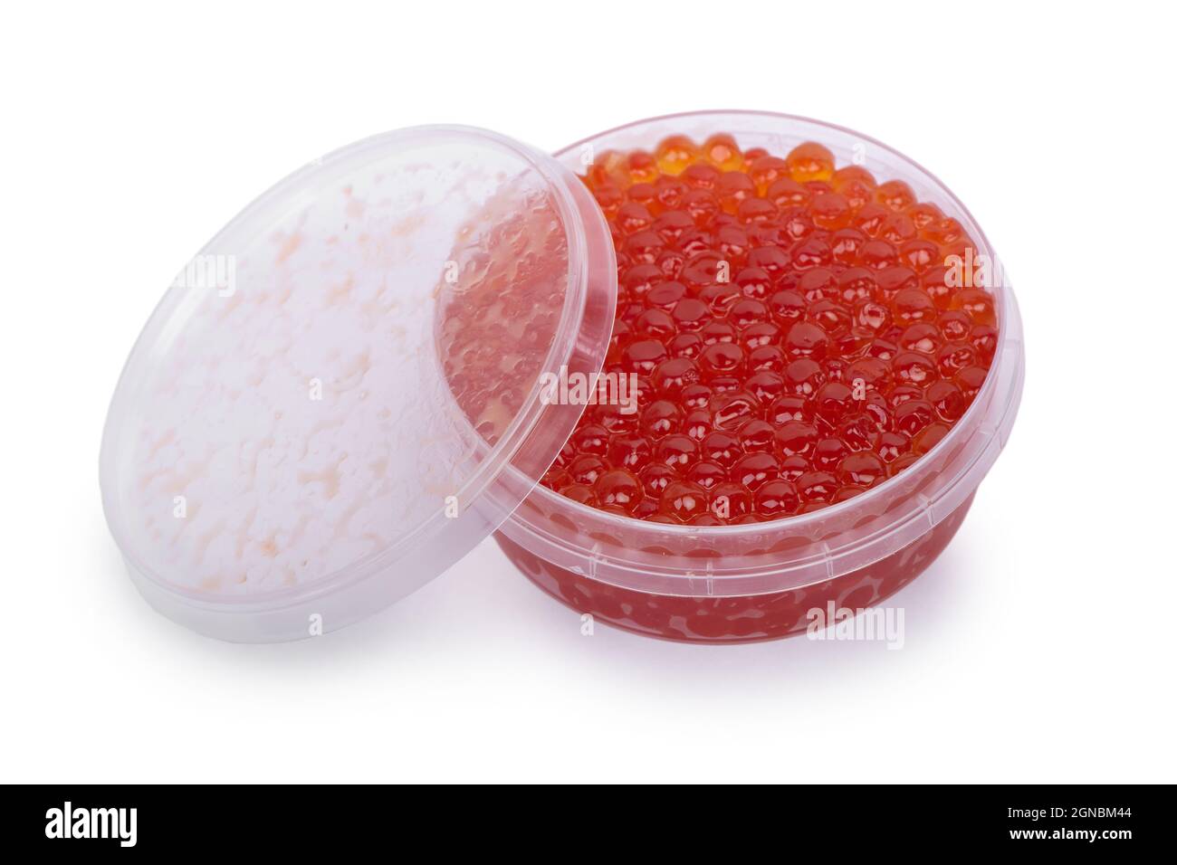 Red caviar in plastic container isolated on white background Stock ...