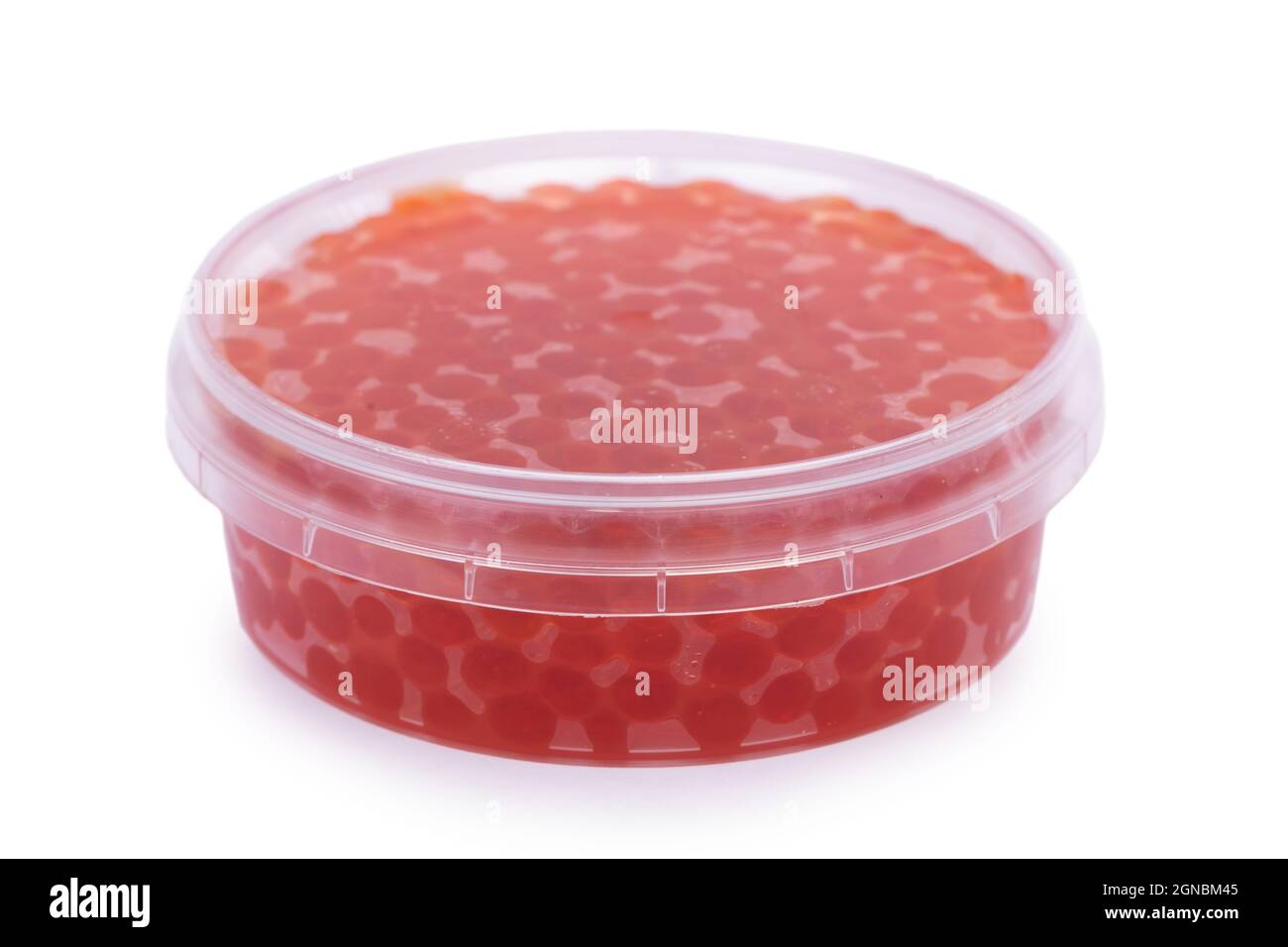 Red caviar in plastic container isolated on white background Stock ...