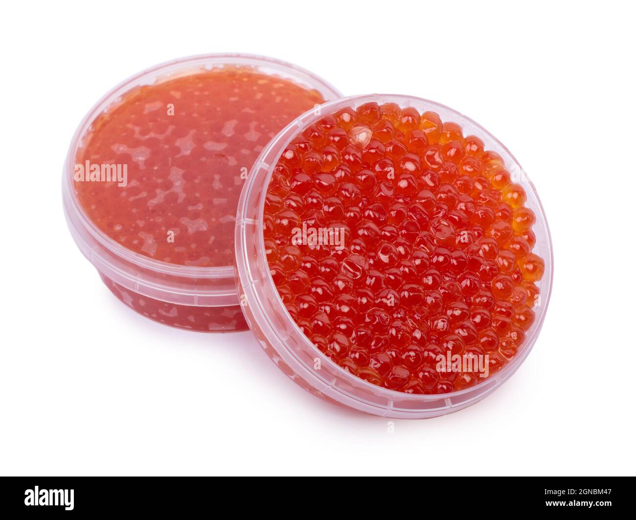 Red caviar in plastic container isolated on white background Stock ...