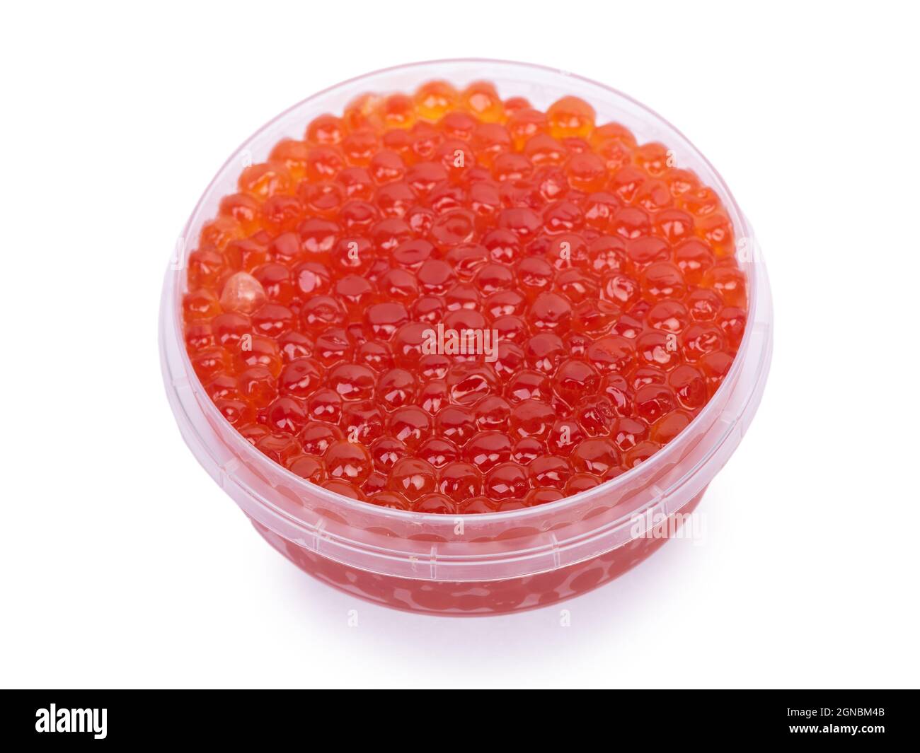 Red caviar in plastic container isolated on white background Stock ...