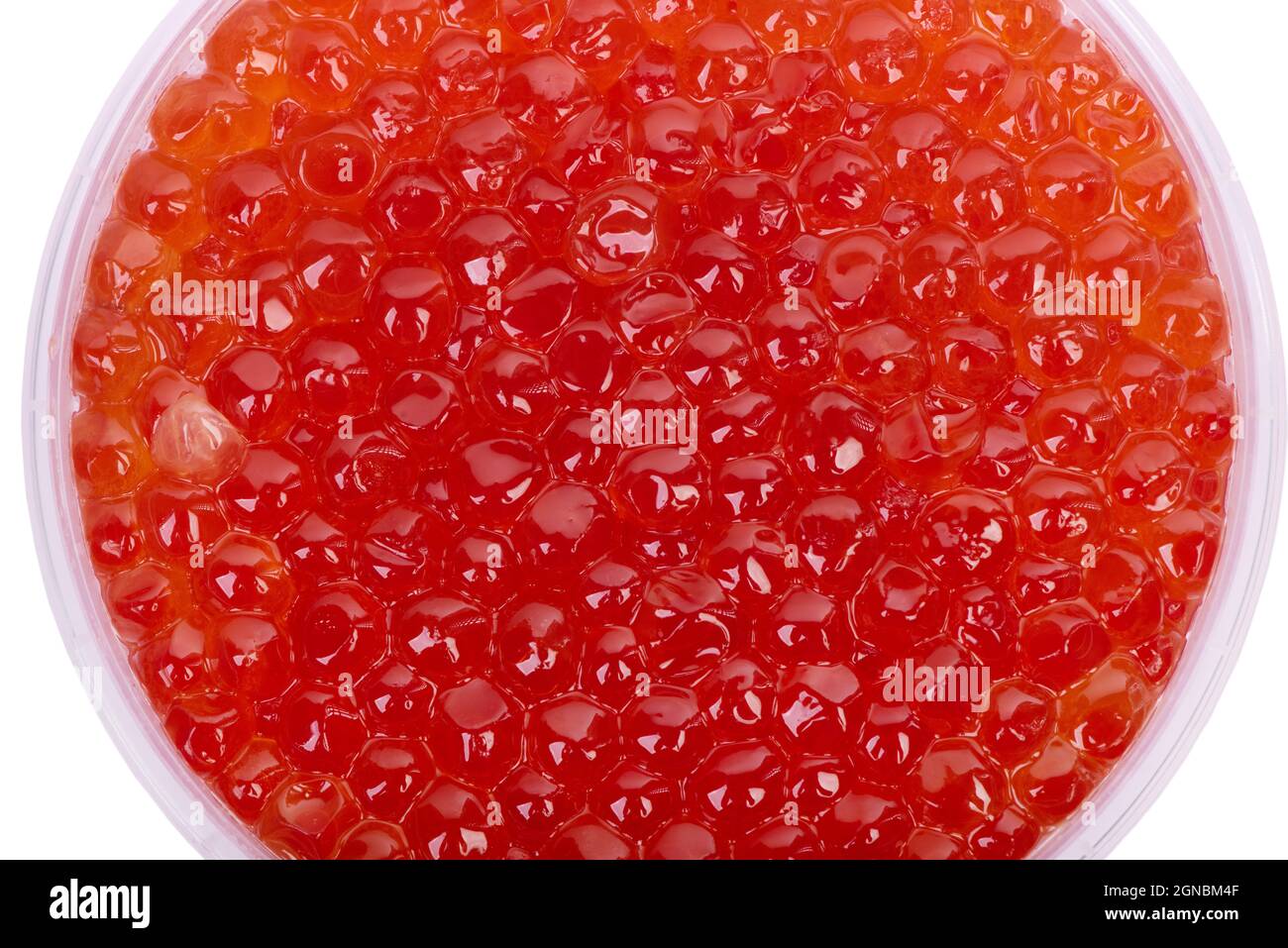 Red caviar in plastic container isolated on white background Stock ...