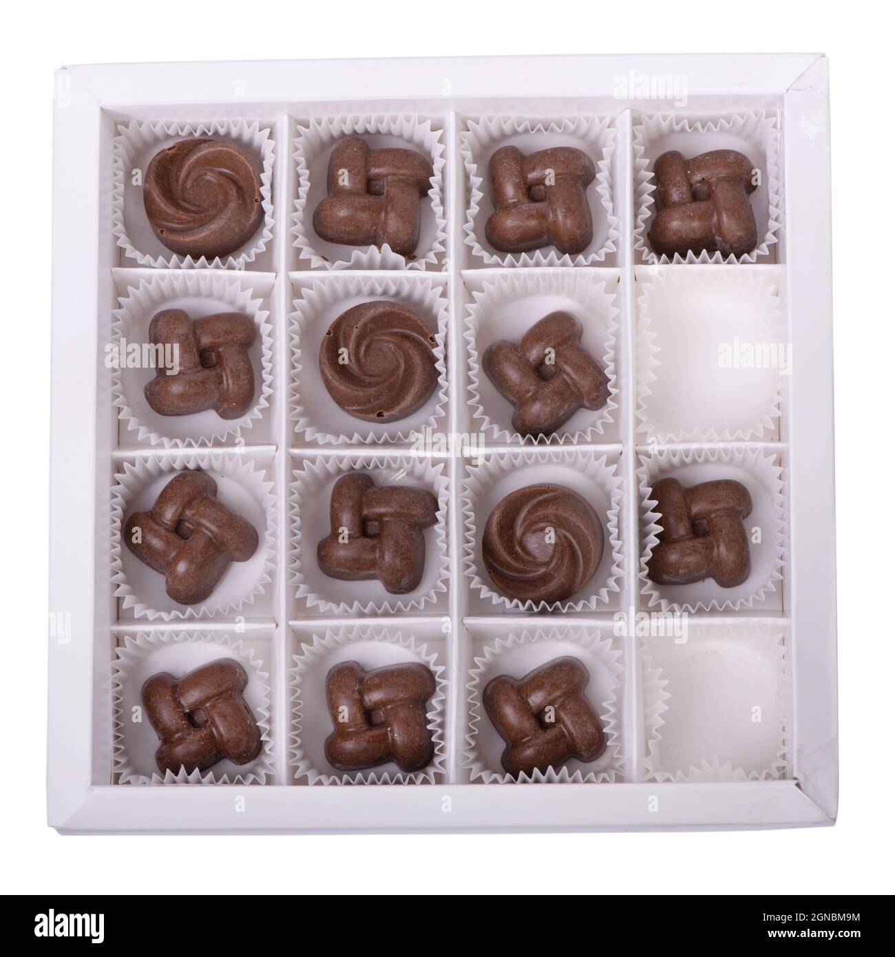 Open box with chocolates isolated over white background Stock Photo - Alamy