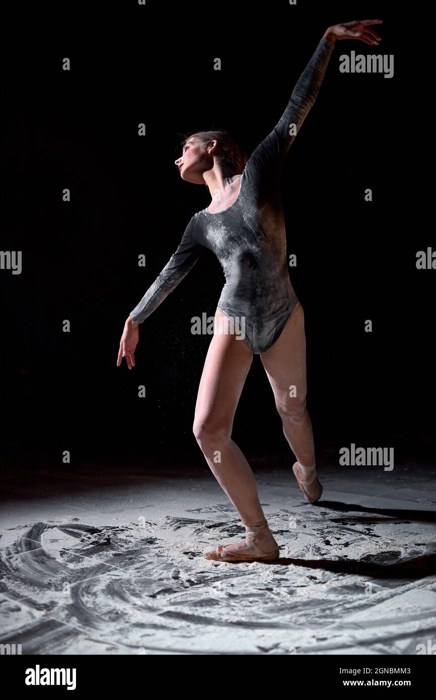 Dancing in flour concept. athlete woman dancer in flour. Female making ...