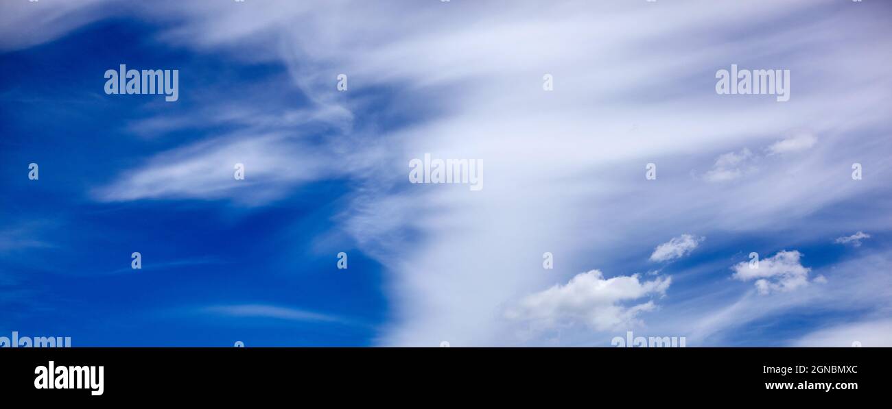 Abstract image of blurred sky. Blue sky background with cumulus clouds ...