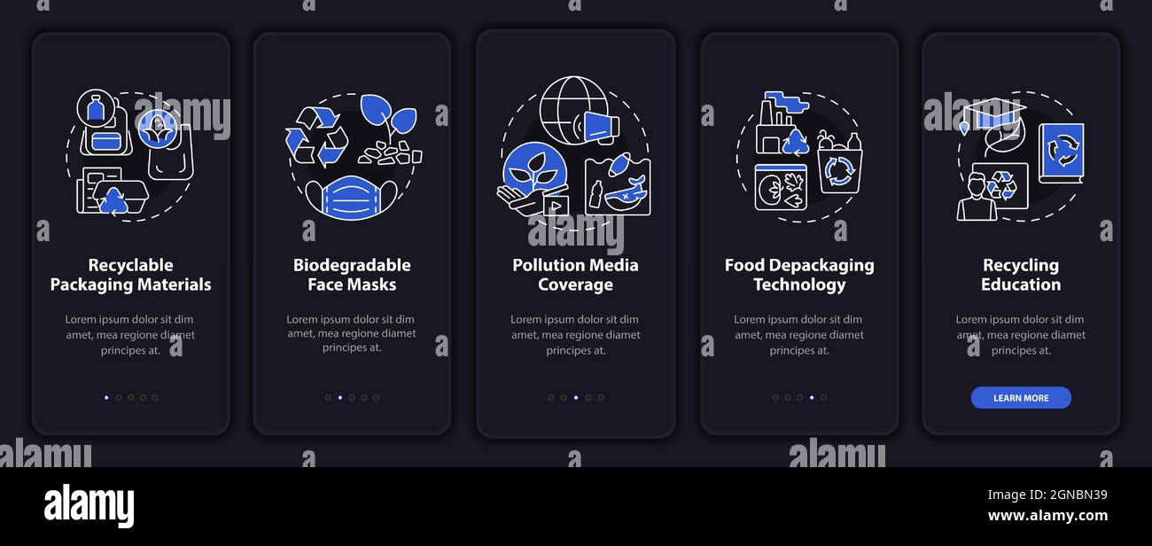 Trash recycling trends onboarding mobile app page screen Stock Vector ...