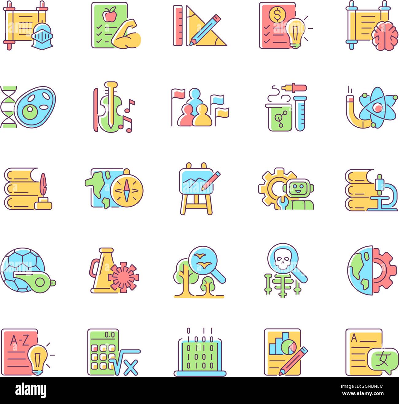 School subjects icon set hi-res stock photography and images - Alamy