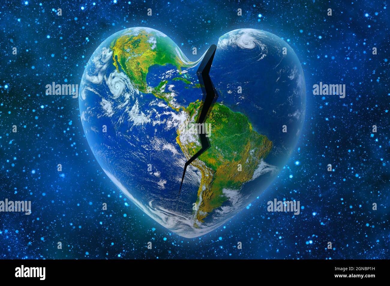Earth in the shape of a broken heart, ecology and environment concept - Elements of this image ...