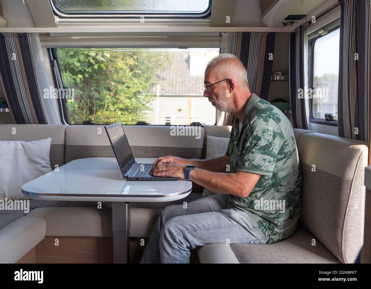 working from home form inside a caravan Stock Photo - Alamy