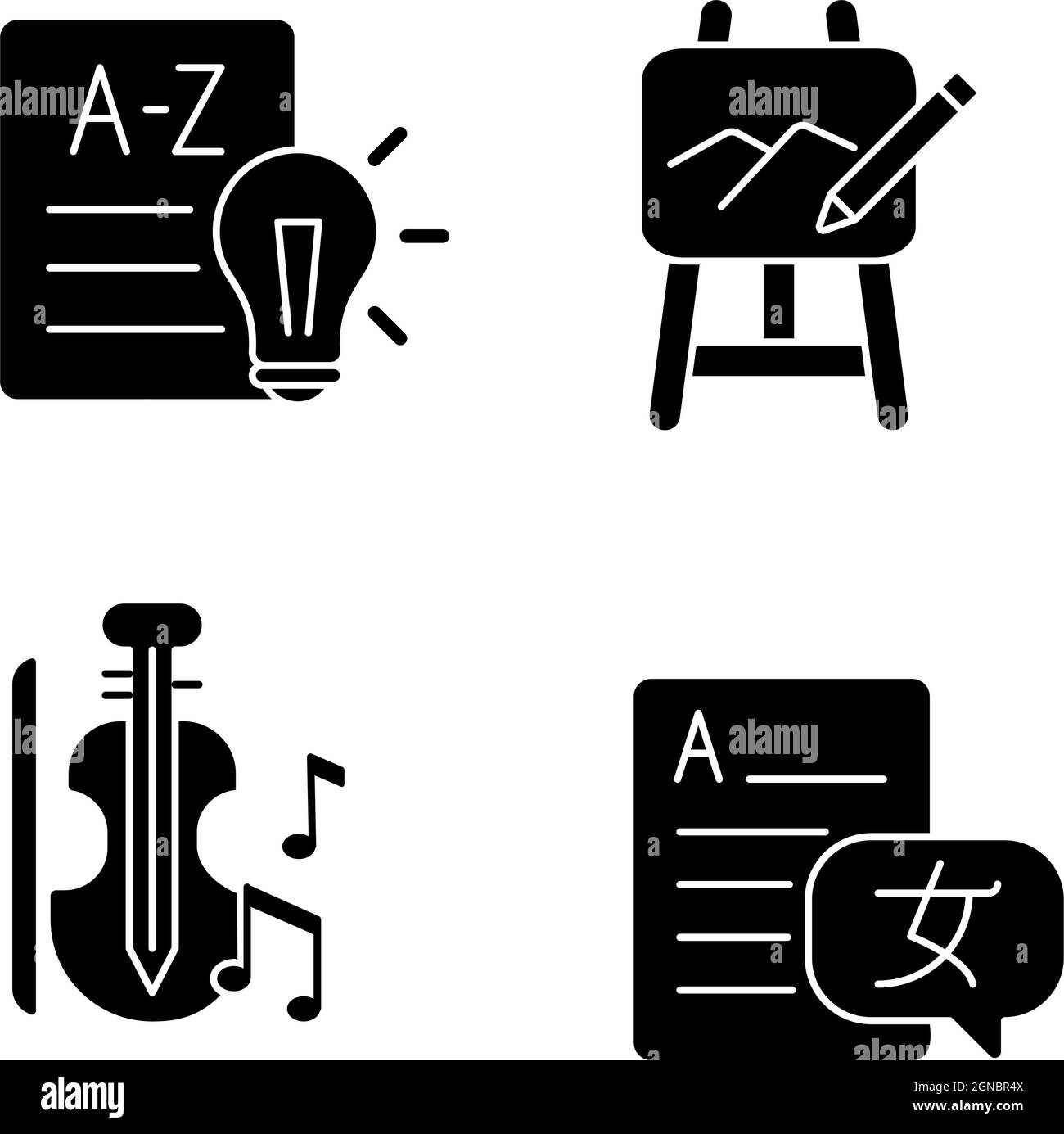 Variety of subjects in school black glyph icons set on white space ...