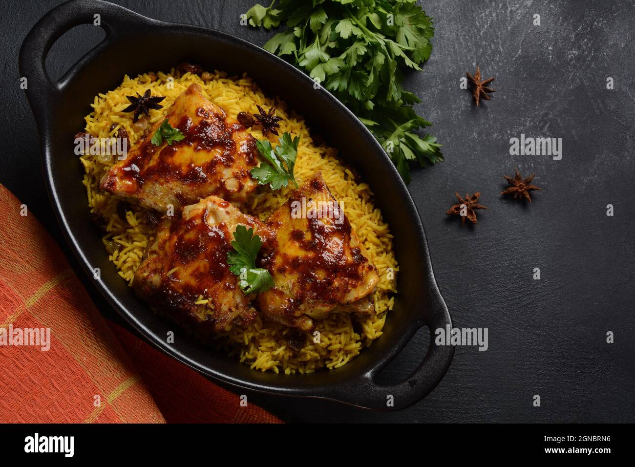 The National Saudi Arabian Dish Chicken Kabsa With Roasted Chicken