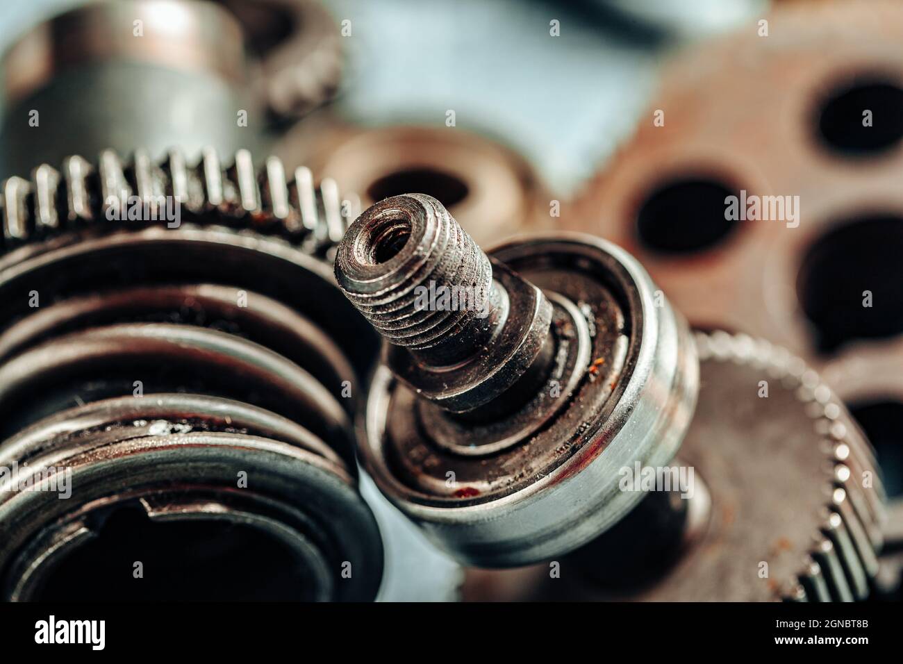 Close up of old rusty car parts on dark background Stock Photo - Alamy
