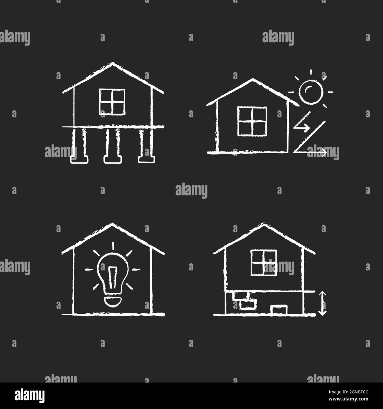 Residential building chalk white icons set on dark background Stock ...