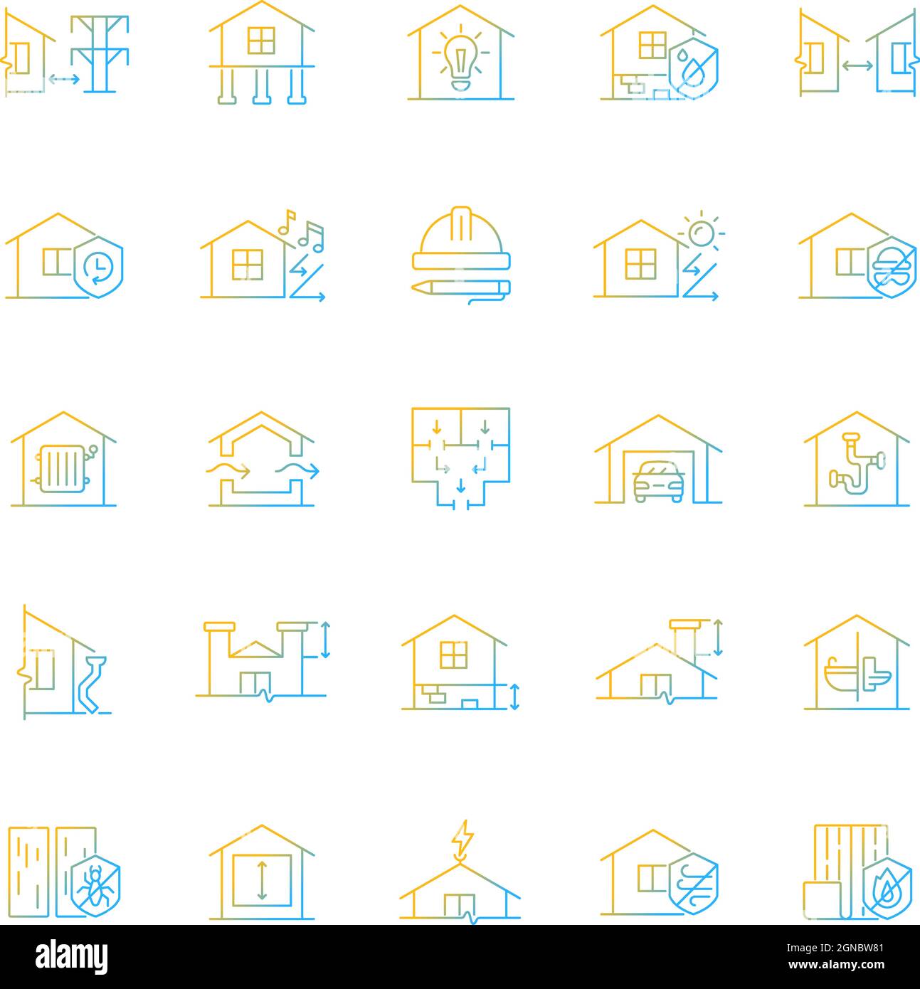 Building safety requirements gradient linear vector icons set Stock ...