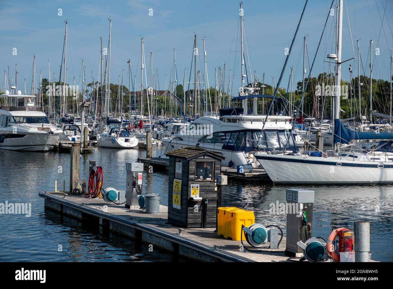 boats in the marina by the fuel jetty in Chichester West Sussex England ...