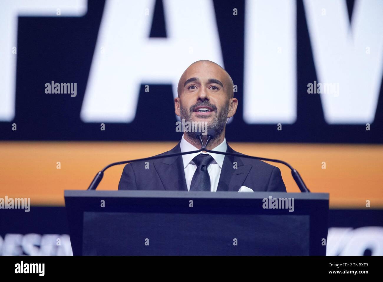 Jon Anik emcees the event at MGM Park Arena for UFC Hall of Fame ...