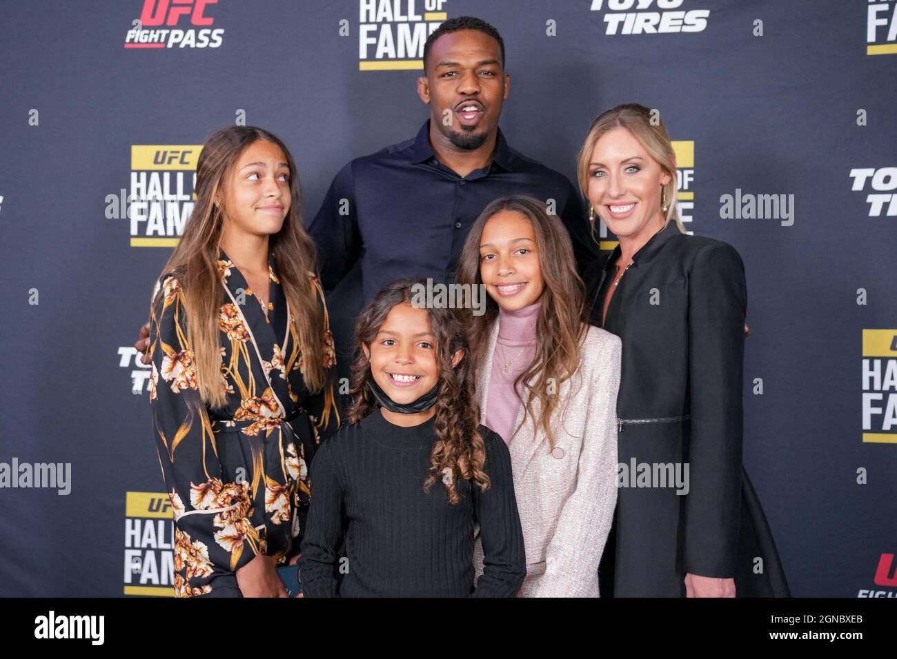 Jon Jones and Family pose on the red carpet for the UFC Hall of Fame ...