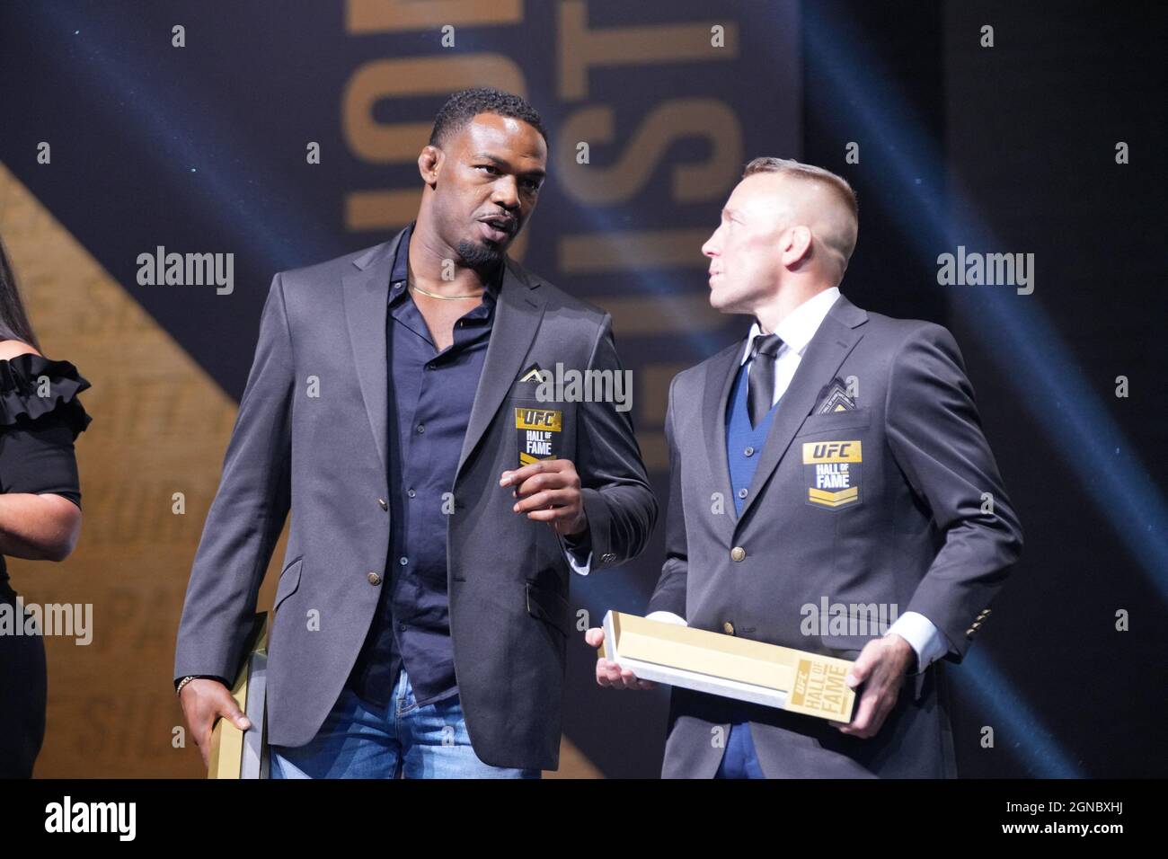 George St-Pierre, Jon Jones, Dustin Poirer and Marc Ratner along with ...