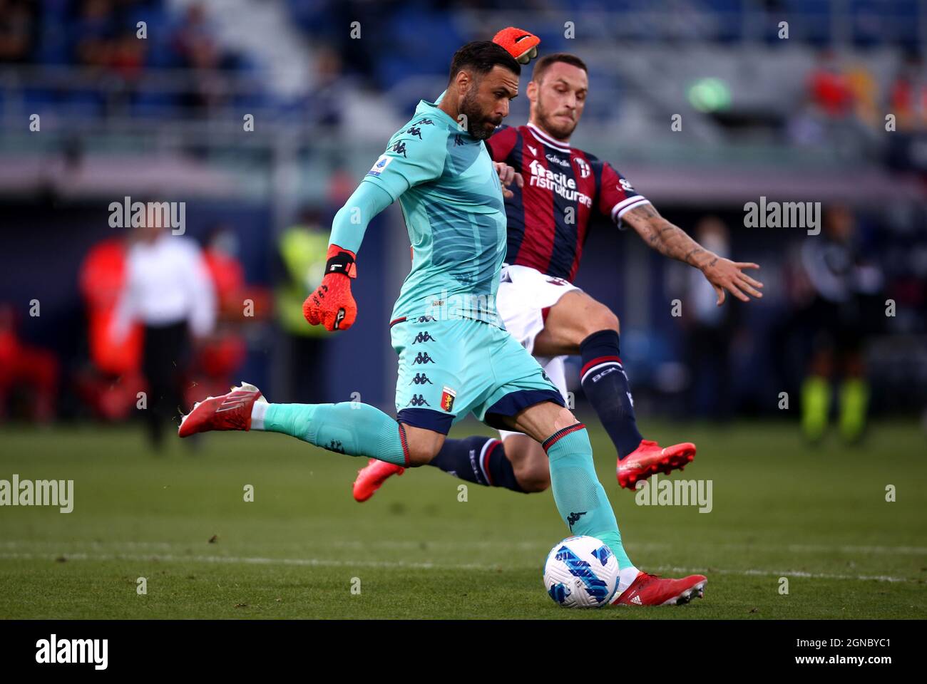 BOLOGNA, ITALY - SEPTEMBER 21: Salvatore Sirigu of Genoa CFC competes ...
