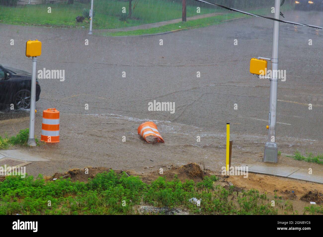 Rainy season on during strong winds heavy rain drops falling Stock ...