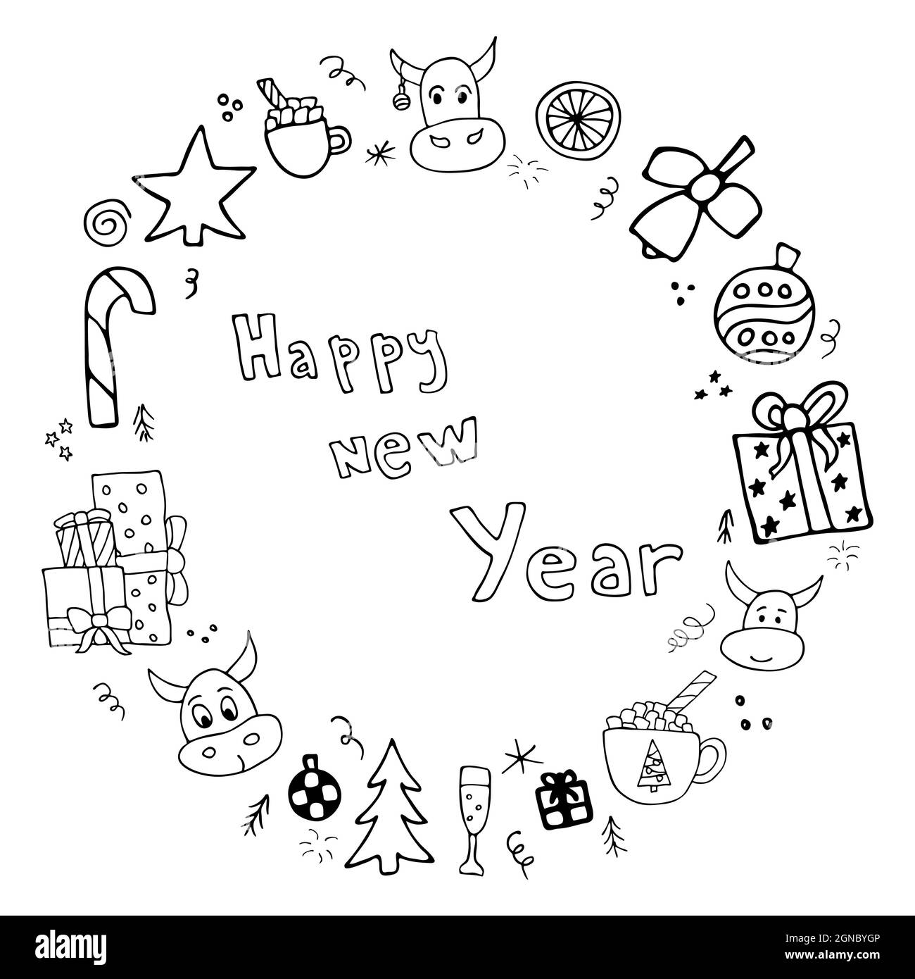 Hand drawn creative new year design set. Doodle style vector ...