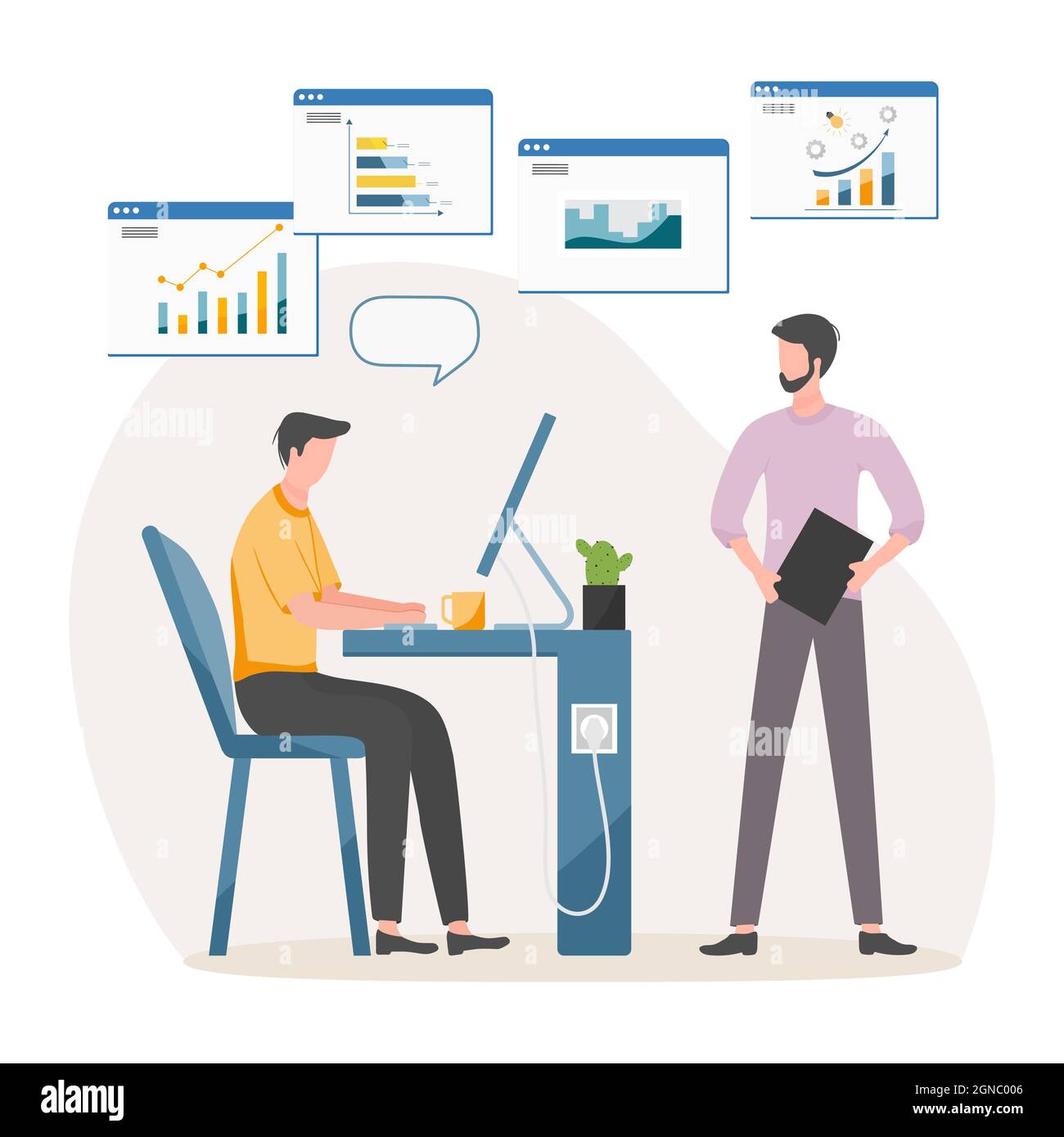 Vector illustration People analyzing data using computer Profession ...