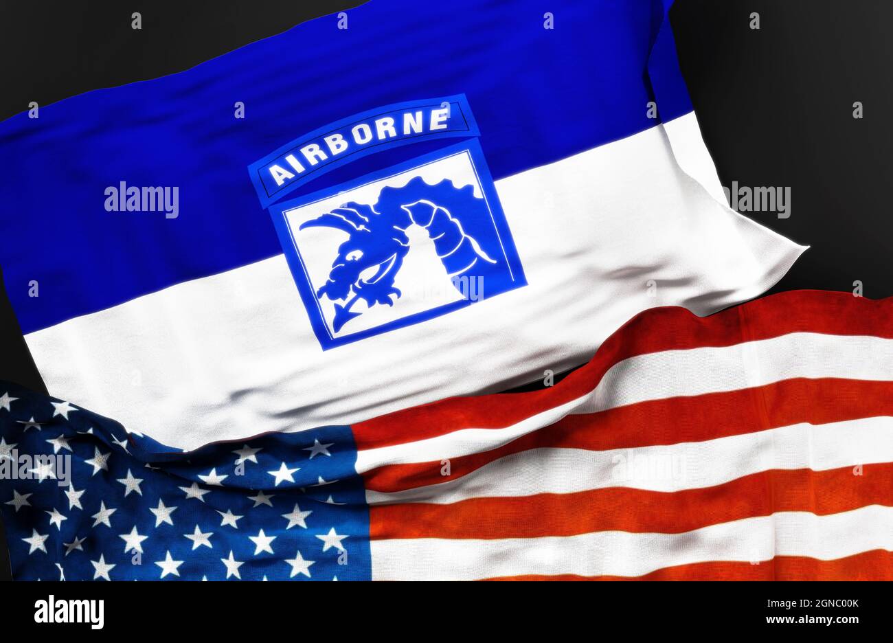 Flag of the United States Army XVIII Airborne Corps along with a flag ...