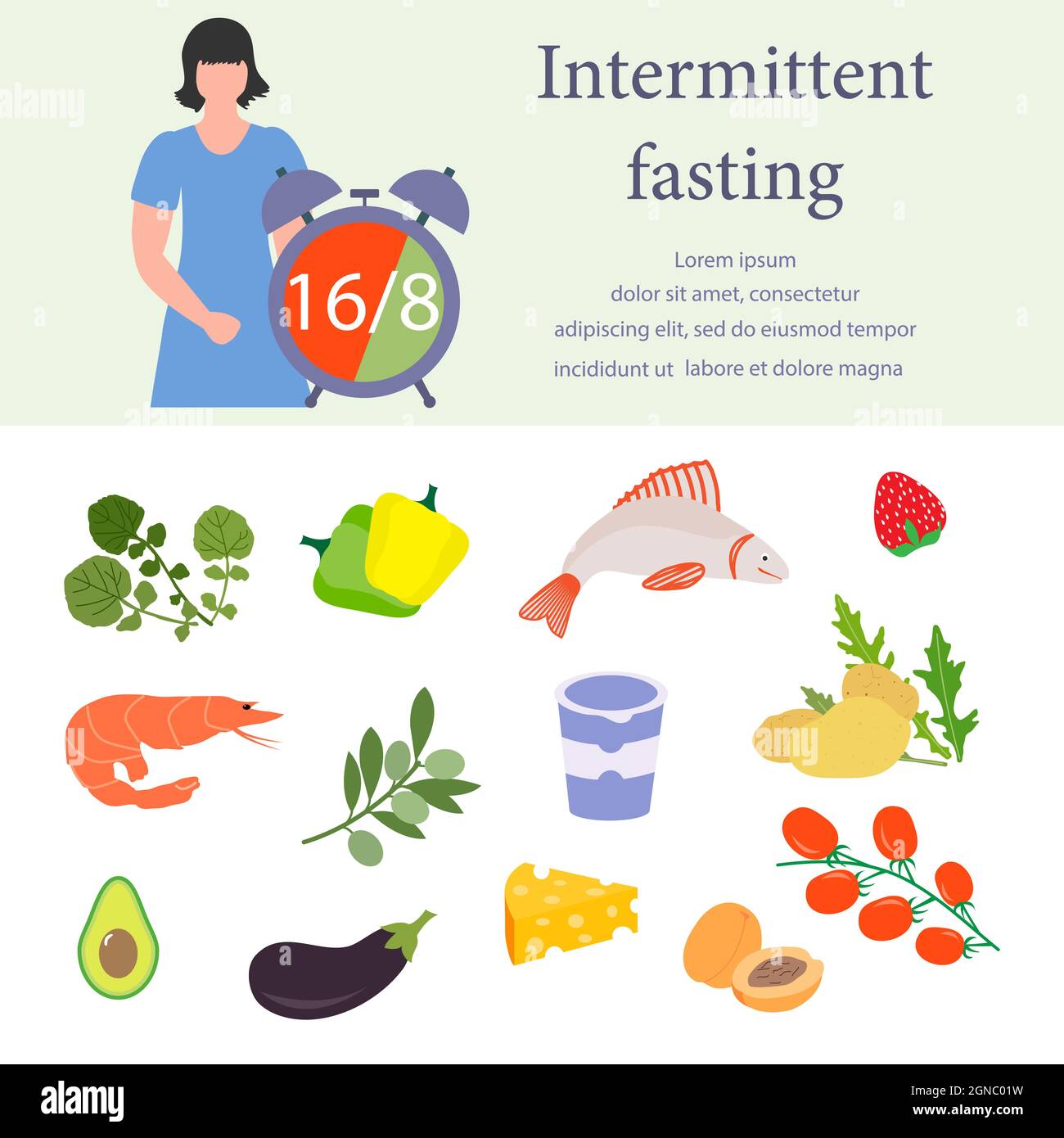 Vector illustration Nutrition Consultant explains Intermittent Fasting ...