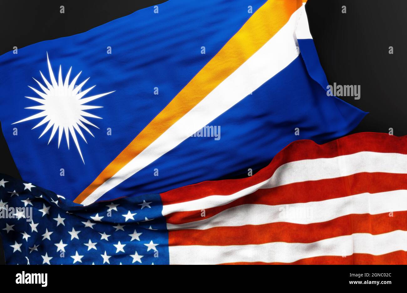 Flag of the Marshall Islands along with a flag of the United States of ...