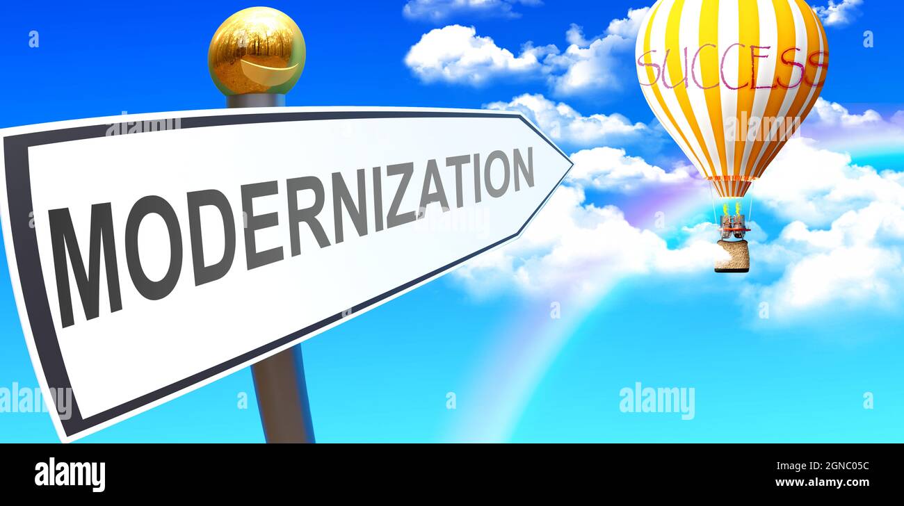 Modernization leads to success - shown as a sign with a phrase ...