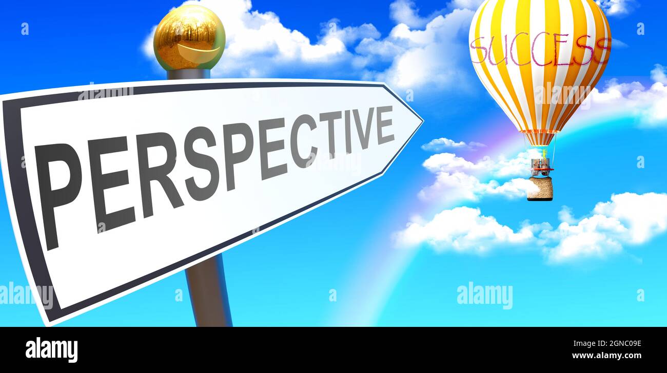 Perspective leads to success - shown as a sign with a phrase ...