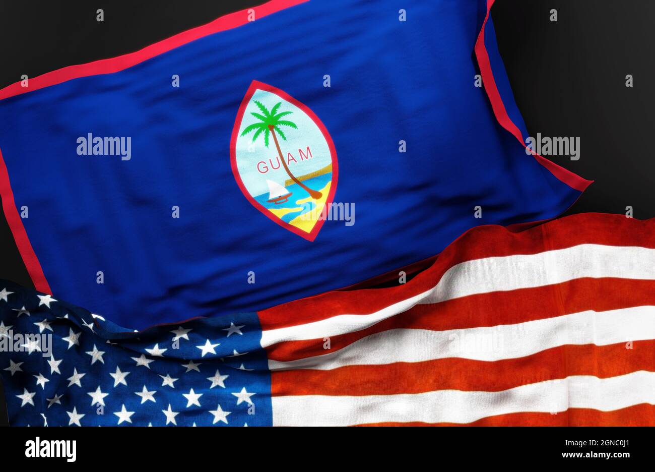 Flag of Guam along with a flag of the United States of America as a ...
