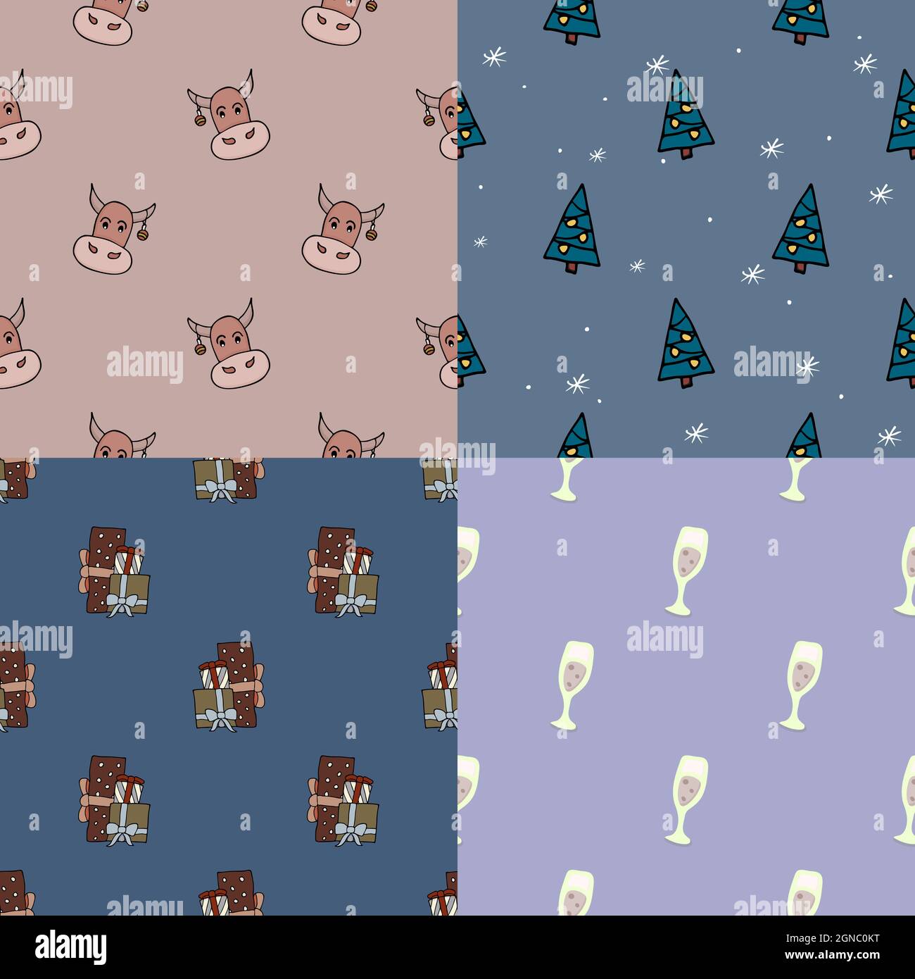 Hand drawn seamless pattern collection. Vector new year textures ...