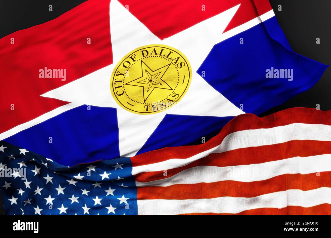 Flag of Dallas along with a flag of the United States of America as a ...