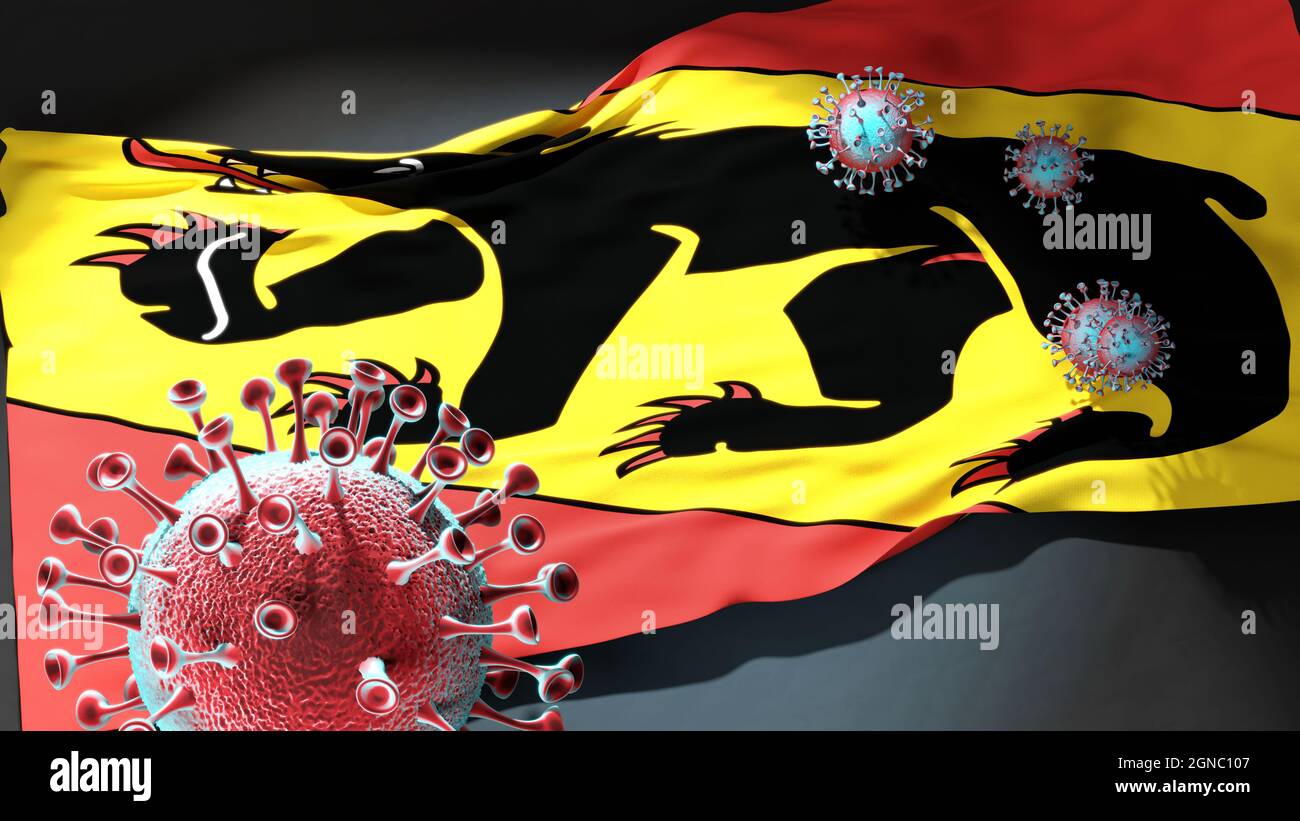 Covid in Canton of Bern - coronavirus attacking a city flag of Canton ...
