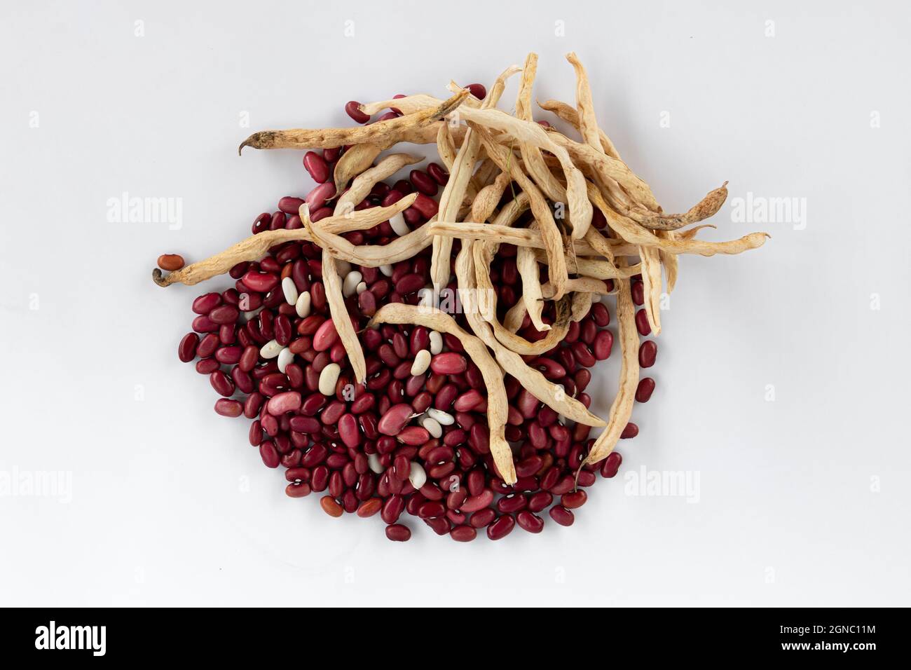 bunch of red beans isolated on white background, beans are peeled and ...