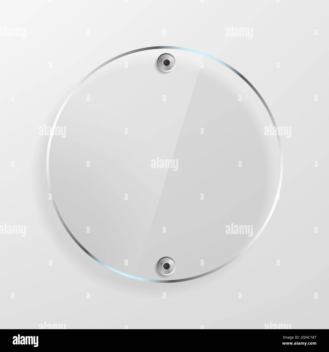 Transparent round glass plate. See through plastic banner with ...