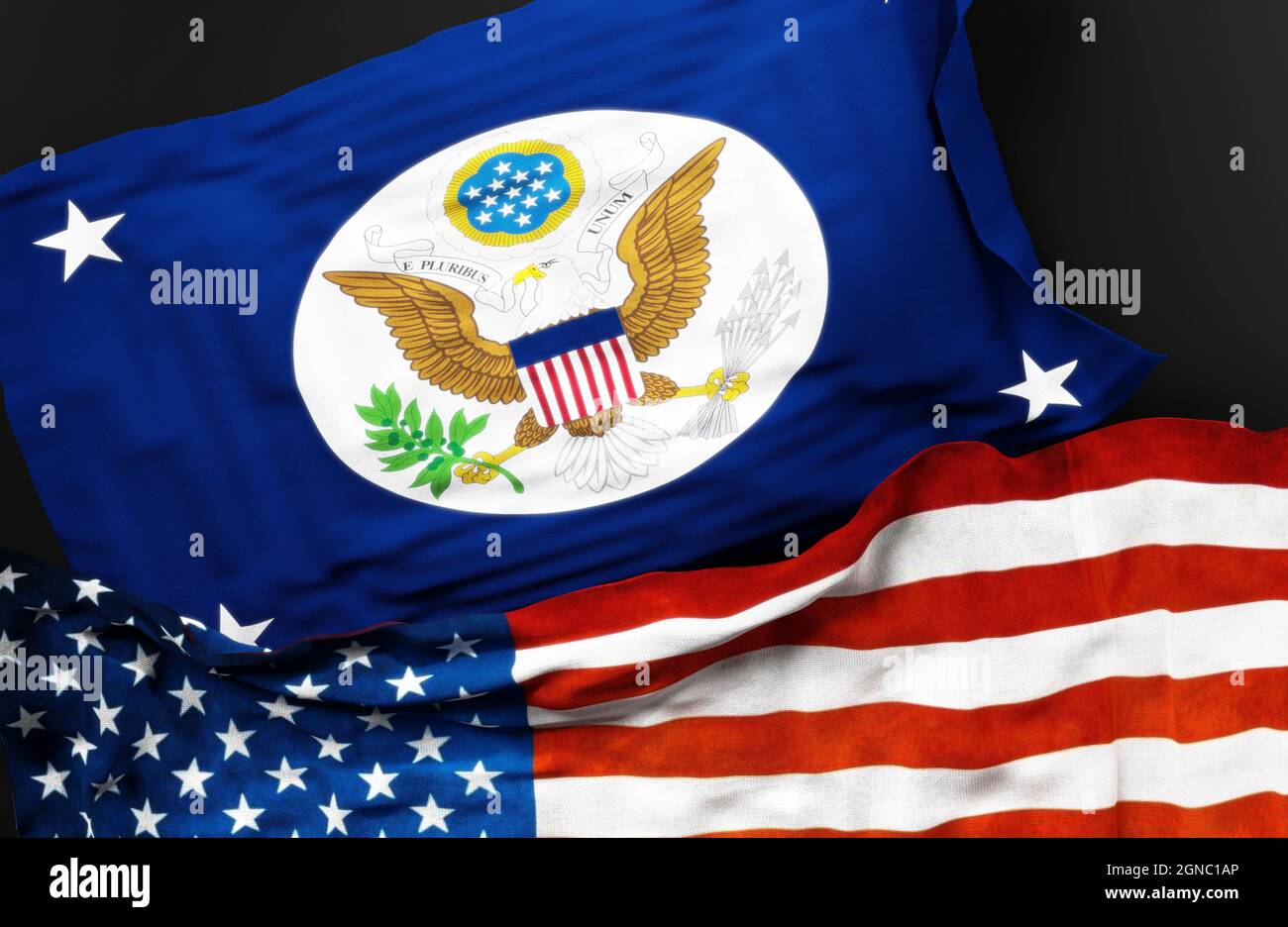 Flag of the United States Secretary of State along with a flag of the ...