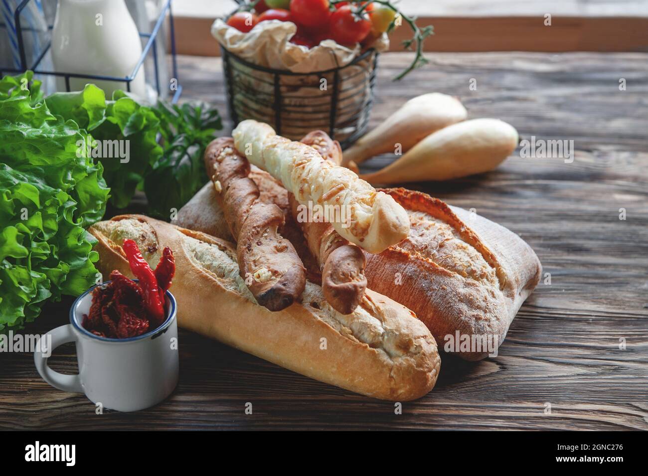 An assortment of different types of bread. Italian ciabatta bread ...