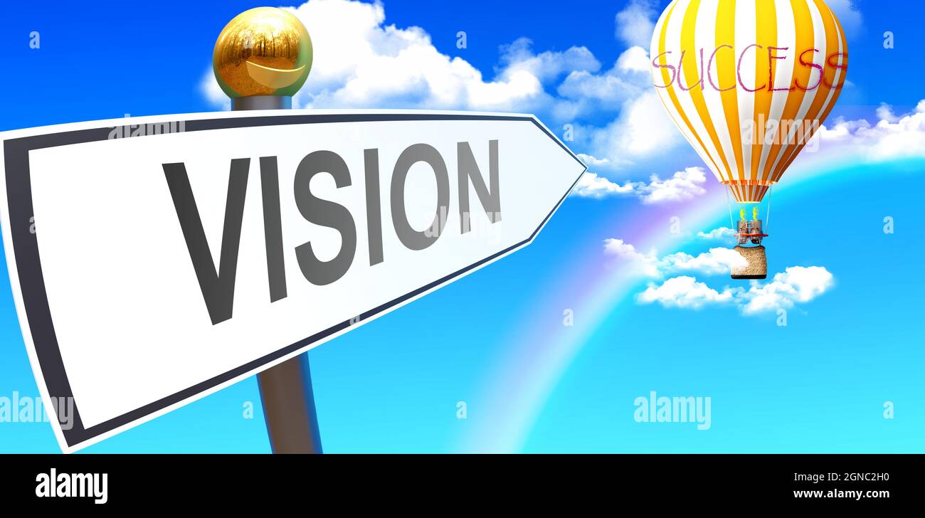 Vision leads to success - shown as a sign with a phrase Vision pointing ...