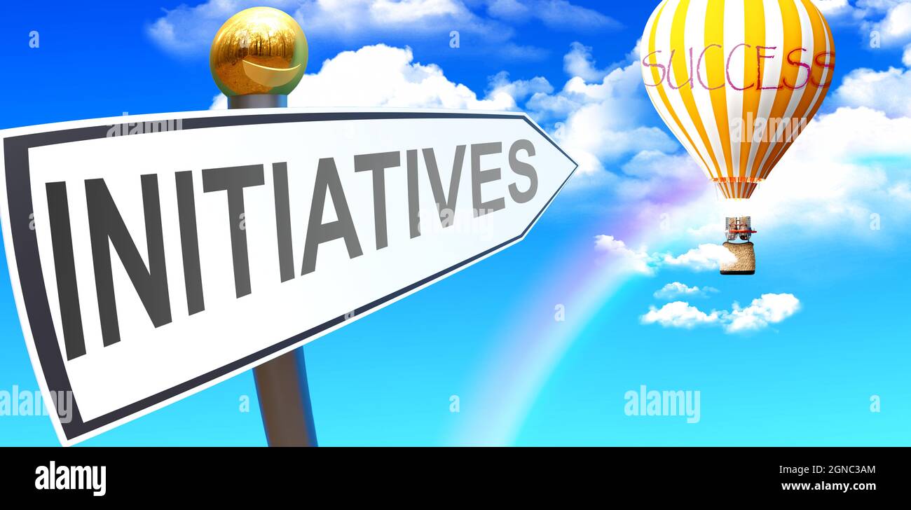 Initiatives leads to success - shown as a sign with a phrase ...