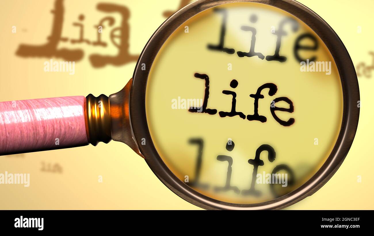 Life - abstract concept and a magnifying glass enlarging English word ...