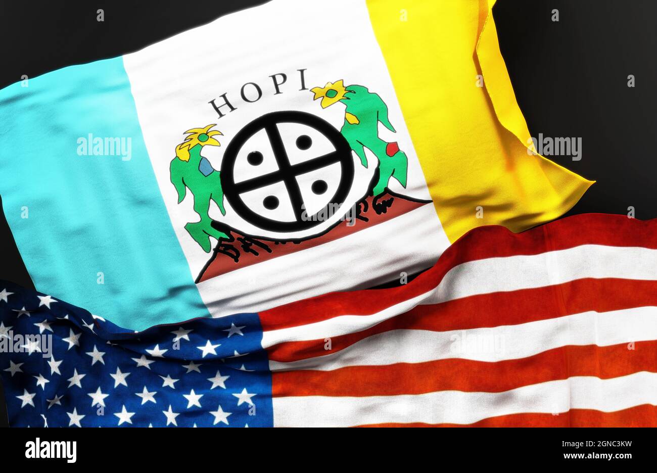 Flag of the Hopi along with a flag of the United States of America as a ...