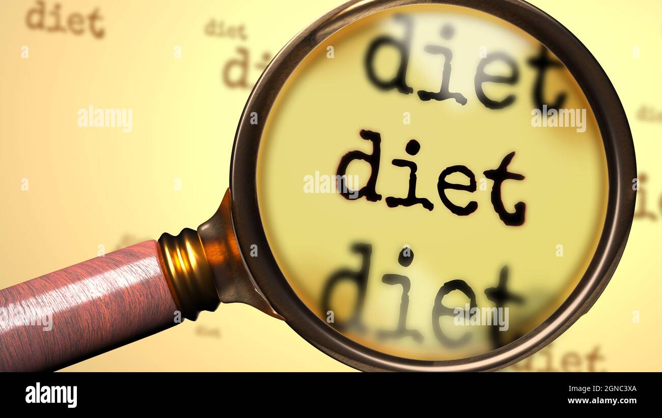 Diet - abstract concept and a magnifying glass enlarging English word ...