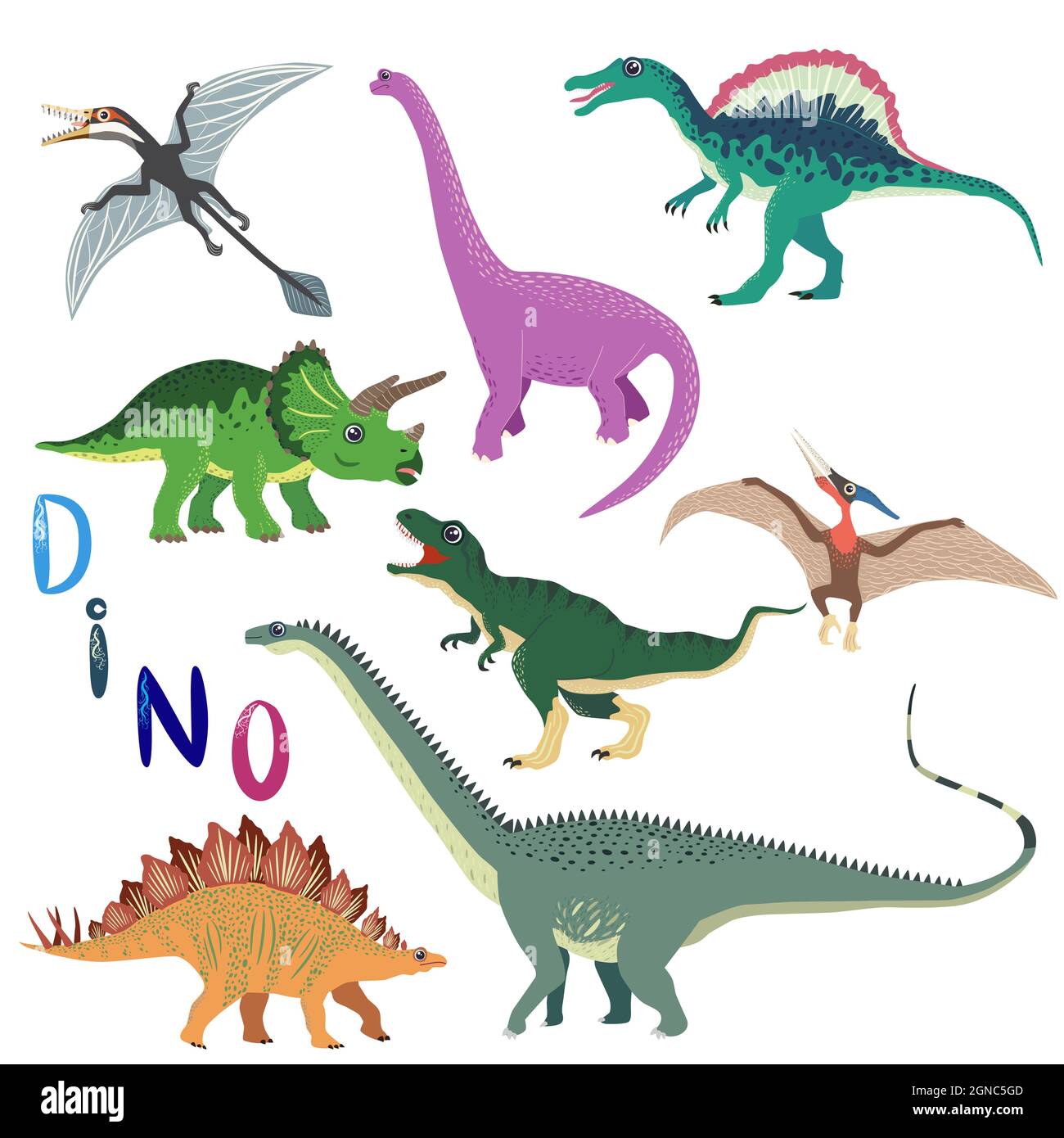 cute flat dinosaurs, including T-rex, Stegosaurus, Velociraptor ...
