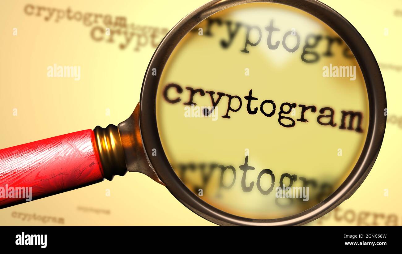 Cryptogram and a magnifying glass on English word Cryptogram to ...