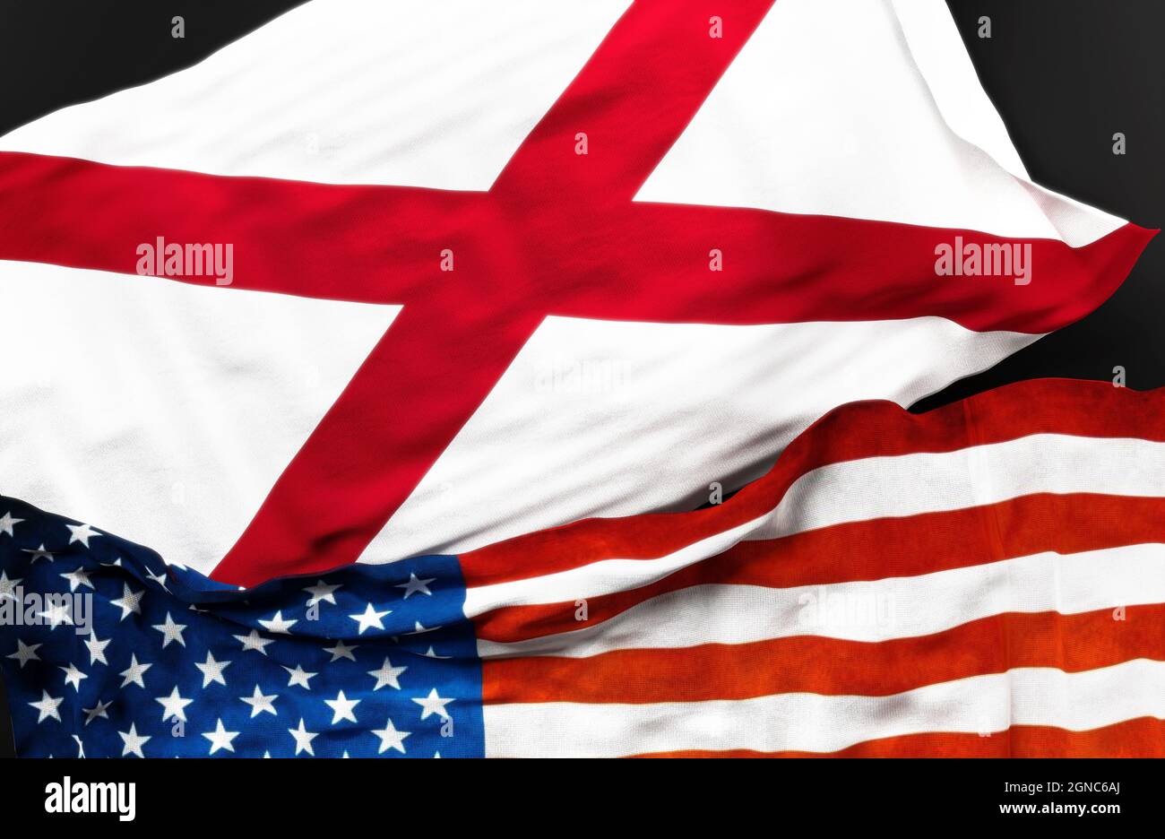 Flag of Alabama along with a flag of the United States of America as a ...