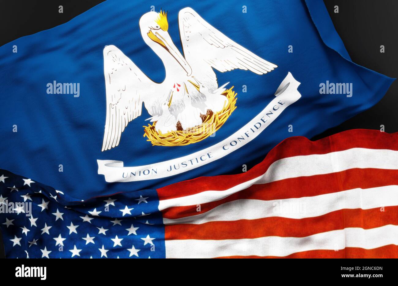 Flag of Louisiana along with a flag of the United States of America as ...