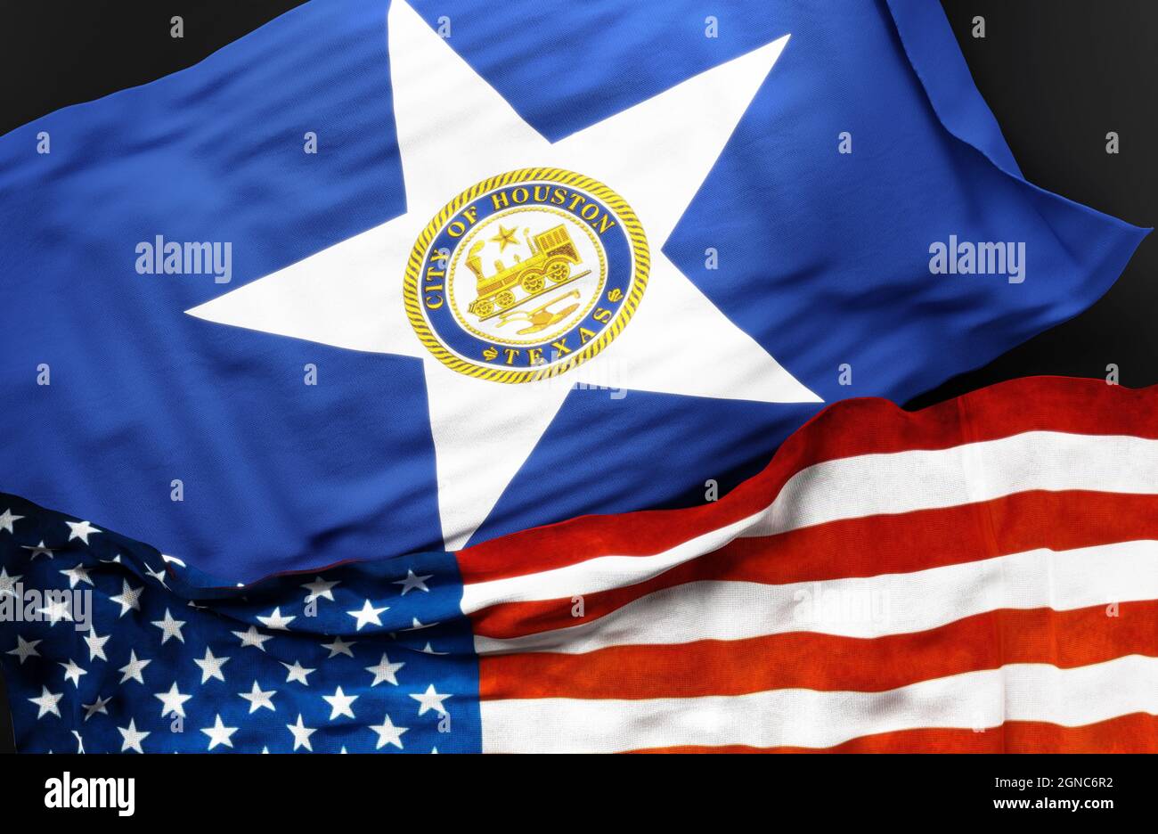 Flag of Houston Texas along with a flag of the United States of America ...
