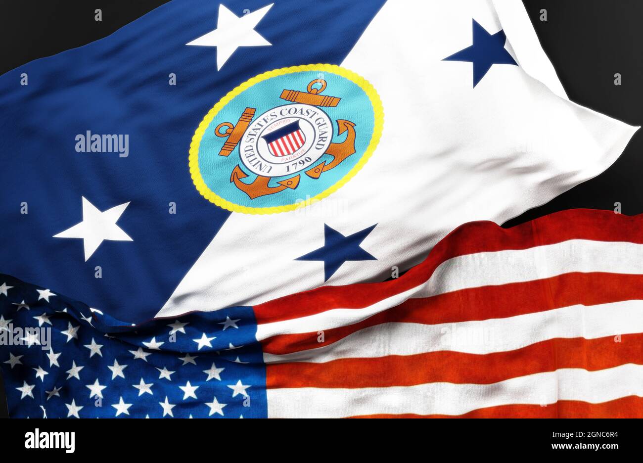 Flag of the Commandant of the United States Coast Guard along with a ...