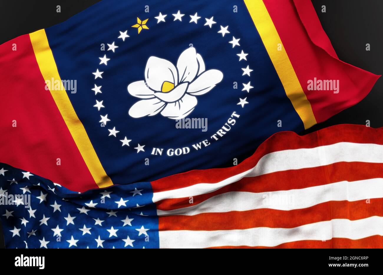 Flag of Mississippi along with a flag of the United States of America ...